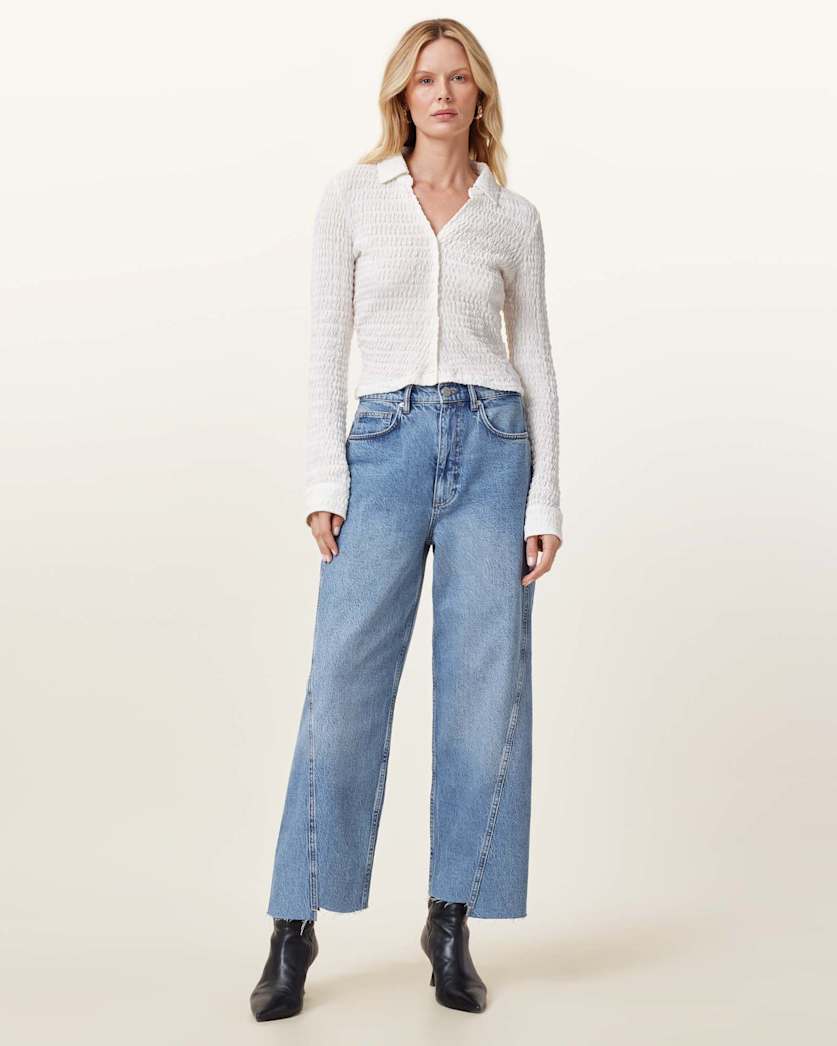 Connie Slim Fit Open Neck Shirt Chalk White | ALLSAINTS